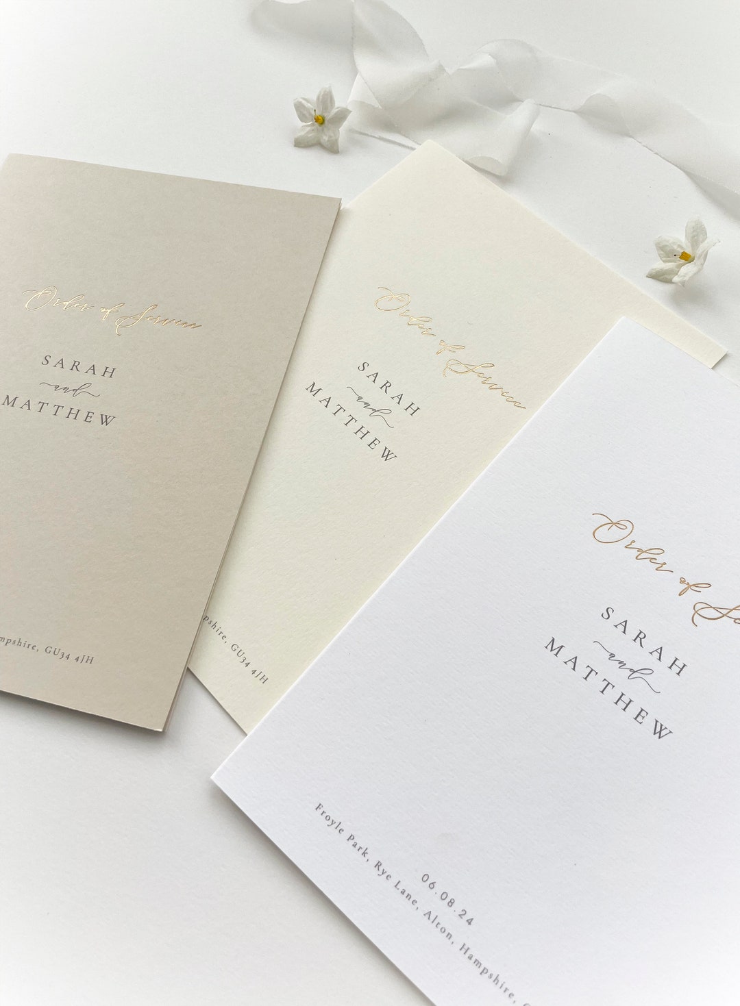 Modern Minimalist White Wedding Order of Service, Gold Foil Order of ...