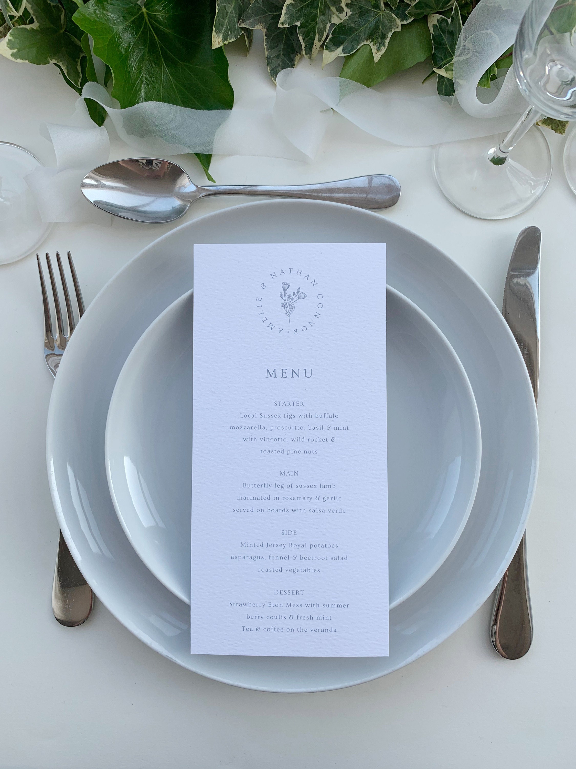 Modern Floral Wedding Menu Place Cards, Daytime & Evening Reception ...