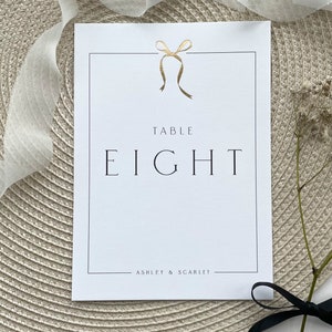 Elegant Gold Foil Ribbon Bow Wedding Table Number, Printed Monochrome ...