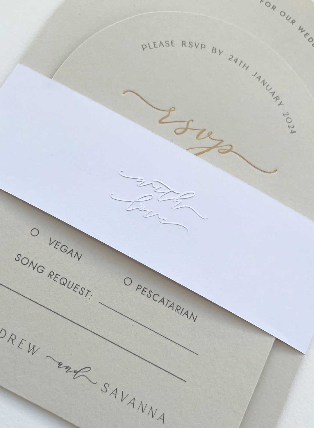 Modern Minimalist Embossed White Wedding Invite Belly Band, Elegant ...