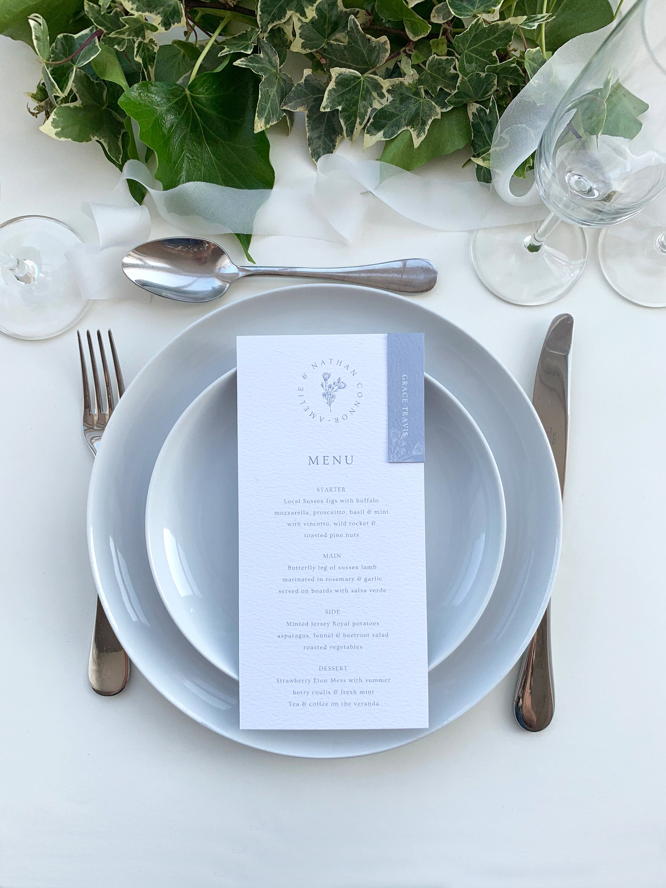 Modern Floral Wedding Menu Place Cards, Daytime & Evening Reception ...