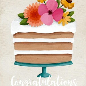 Congratulations Greeting Card, Greeting Card, Cake, Illustration - Etsy
