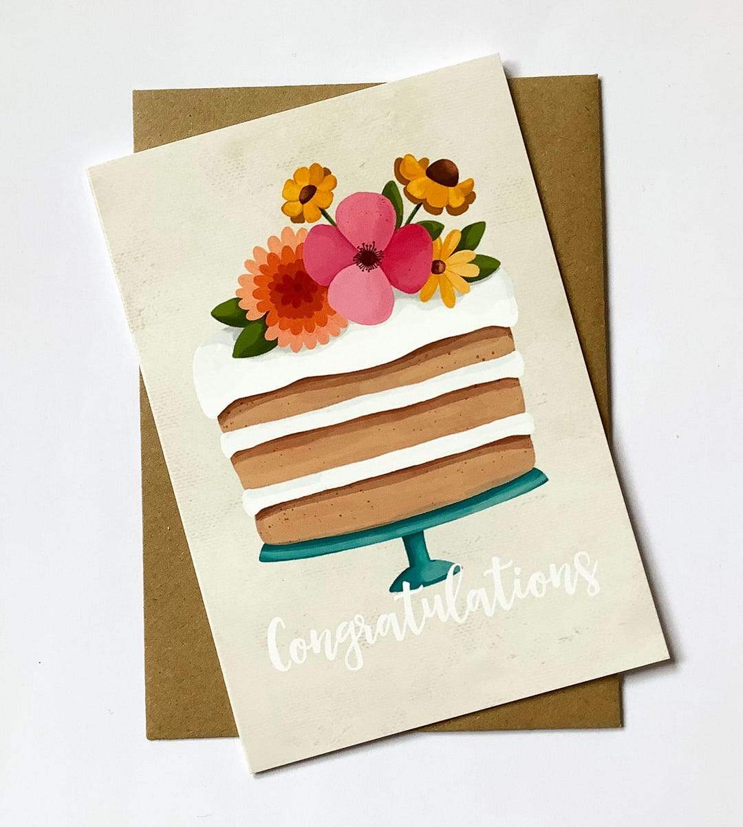 Congratulations Greeting Card, Greeting Card, Cake, Illustration - Etsy