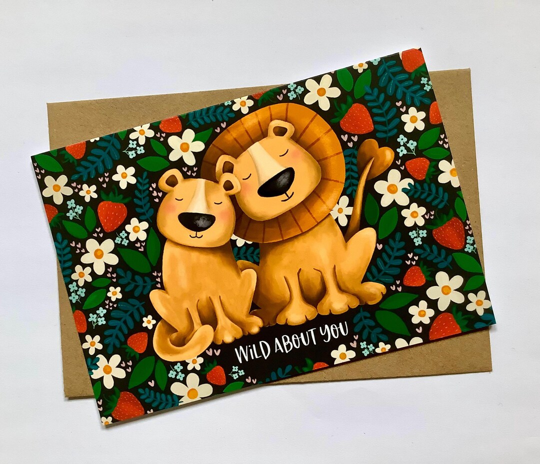 Lovely Lion, Greeting Card, Illustration - Etsy