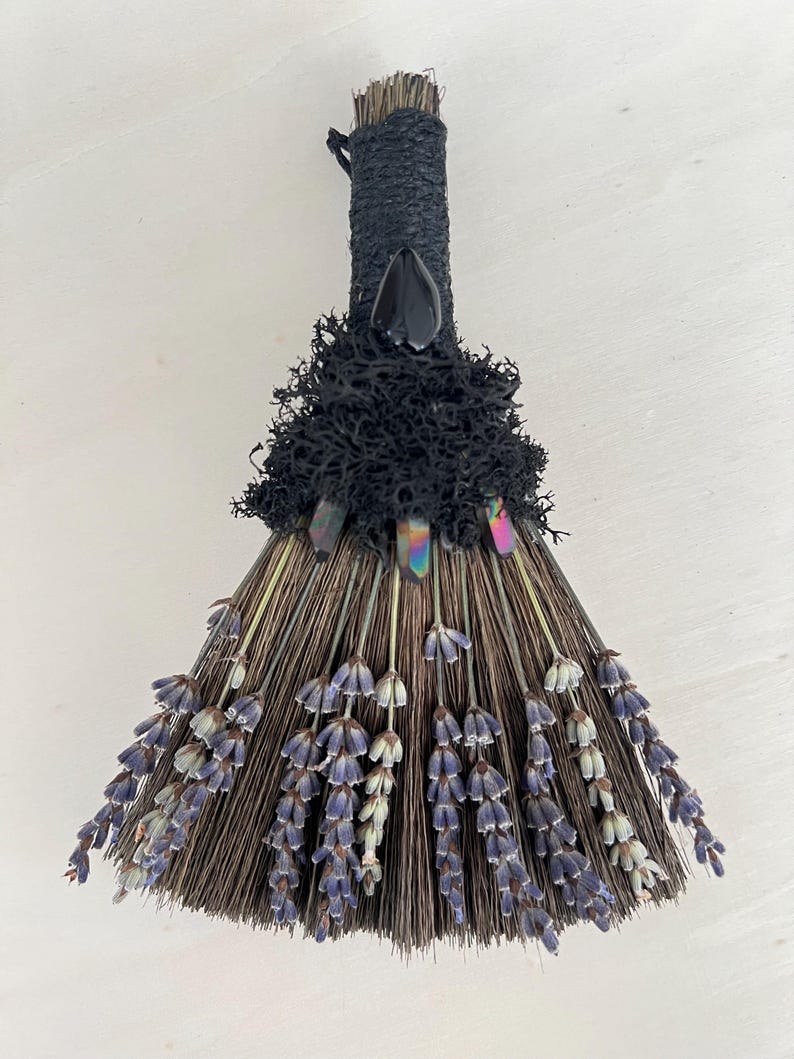 Black Obsidian Magic Dark Crystal Lavender Mini Besom Broom - Etsy