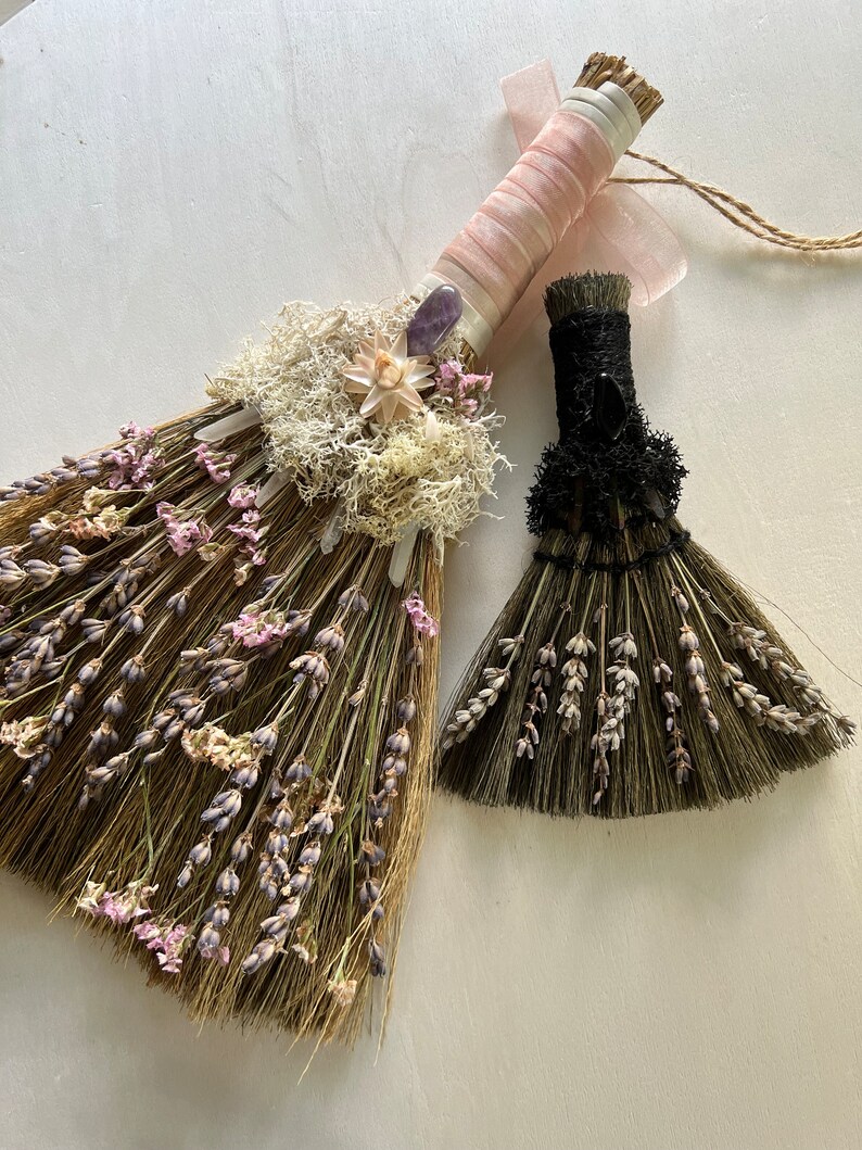 Black Obsidian Magic Dark Crystal Lavender Mini Besom Broom - Etsy