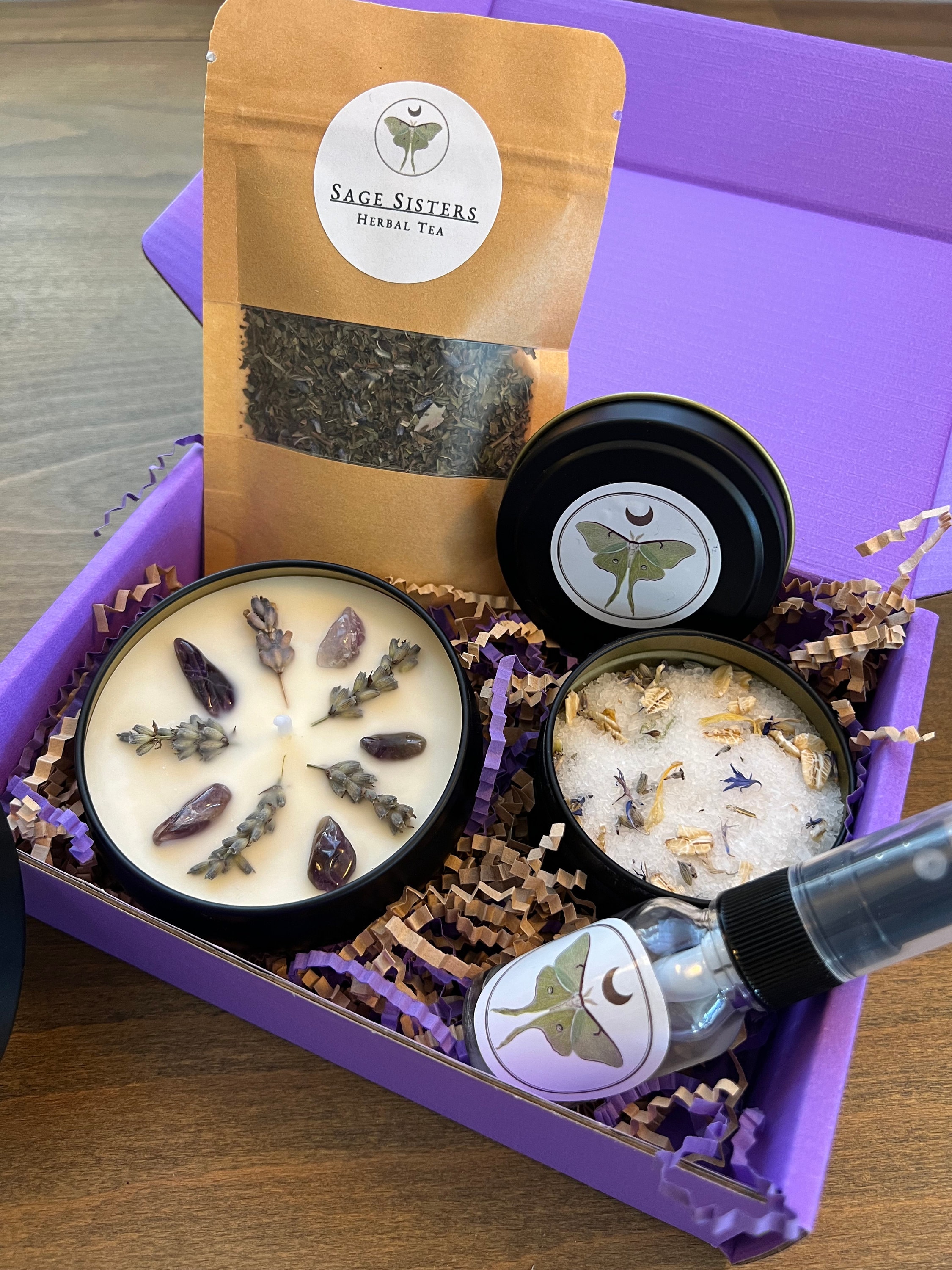 Lavender Fields Gift Box Sampler Set Amethyst Crystal Candle ...