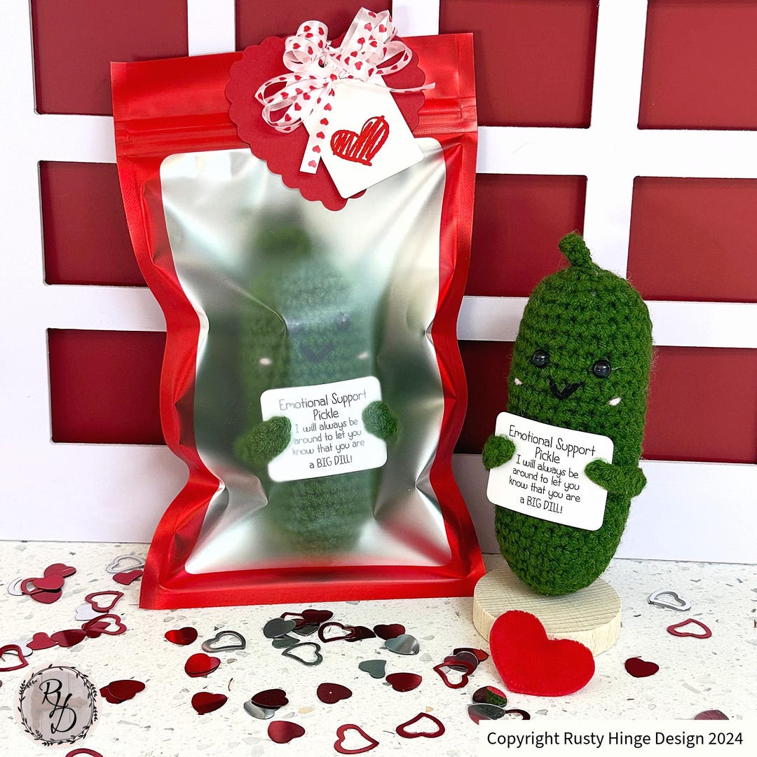 Valentines Day Pickle Gift Pouch Crochet Emotional Support for Her ...