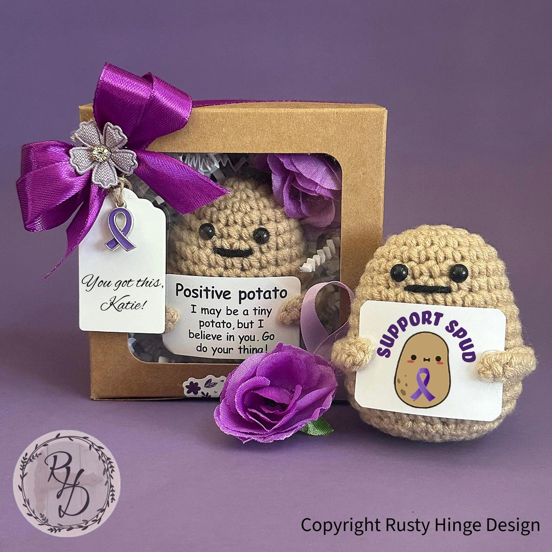 Pancreatic Cancer Crochet Potato Gift Box: Purple Ribbon Care Package ...
