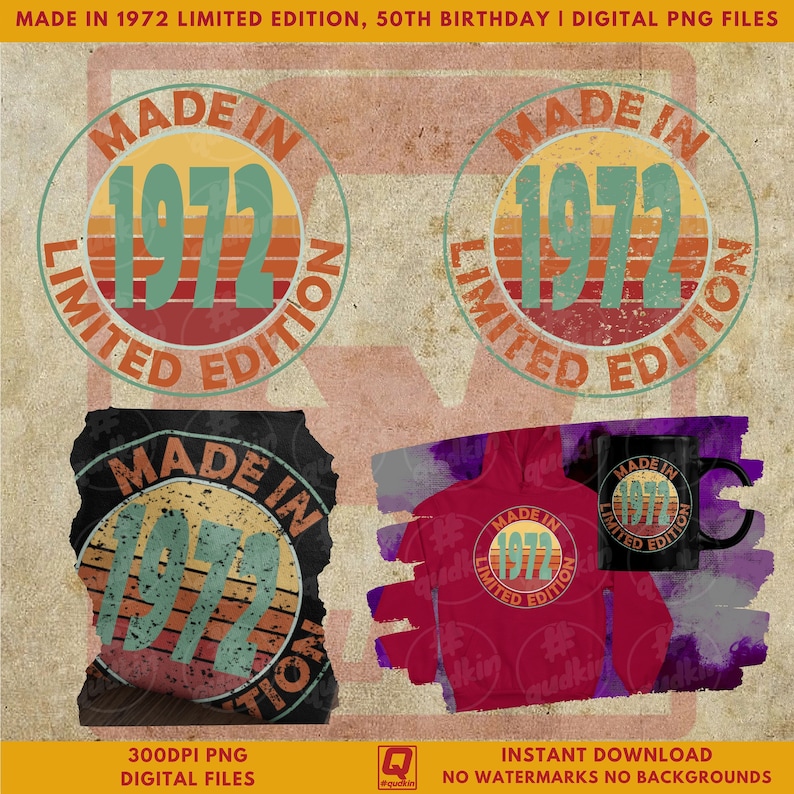 Made in 1972 Limited Edition Png File | 50th Birthday Gift | 50th ...