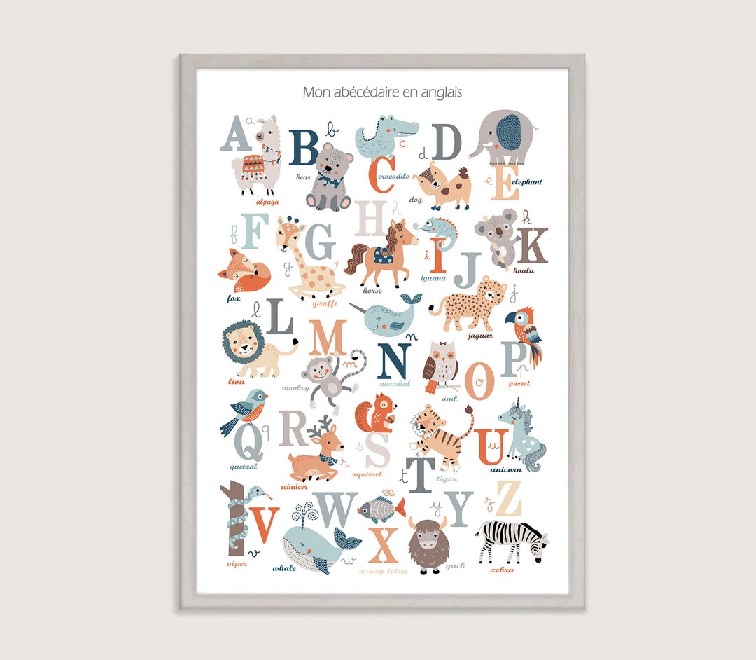 Animal Alphabet Poster in English for Children - Etsy