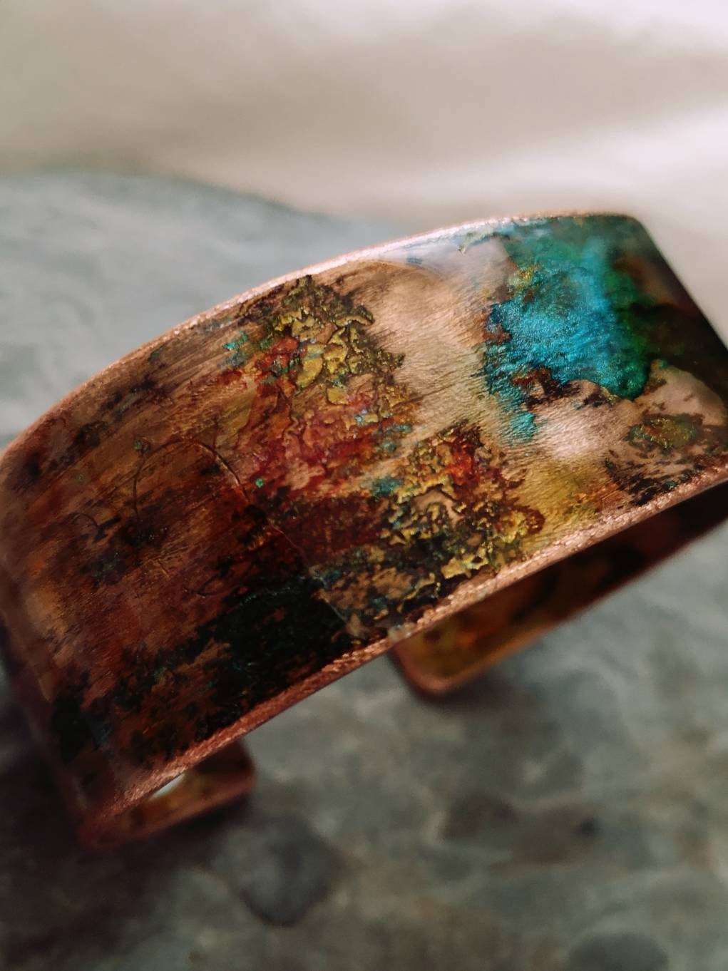 Cuff Bracelet Copper Patina Jewellery Handcrafted 7th Anniversary Gift ...