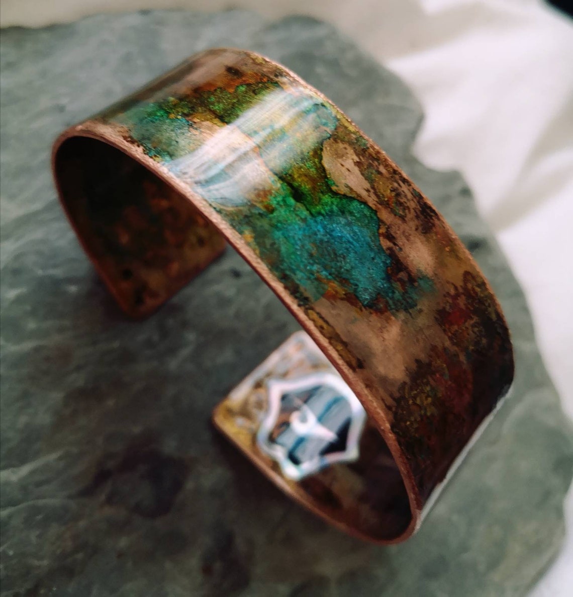 Cuff Bracelet Copper Patina Jewellery Handcrafted 7th Anniversary Gift ...