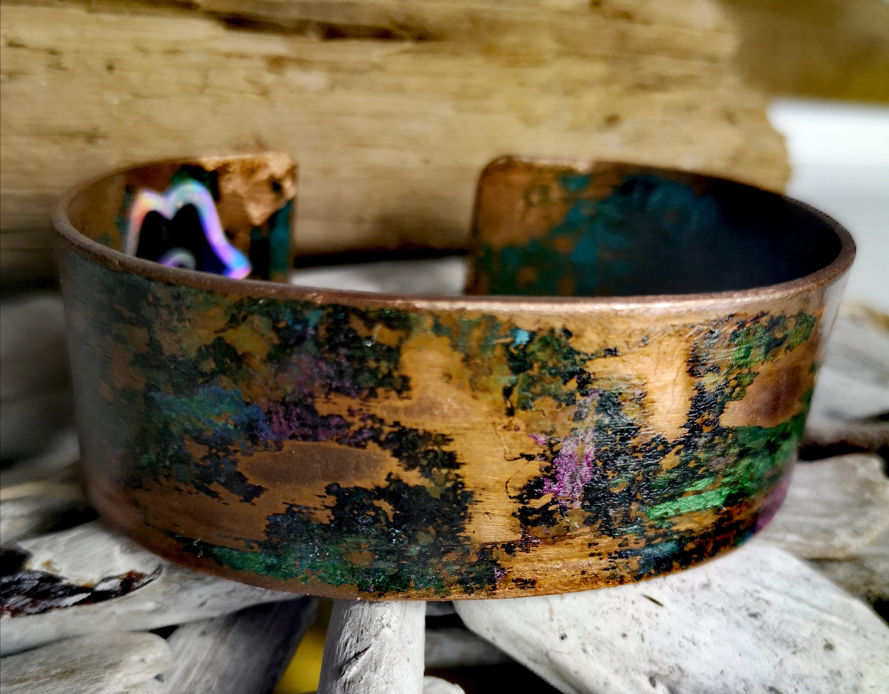Cuff Bracelet Copper Patina Jewellery Handcrafted 7th Anniversary Gift ...