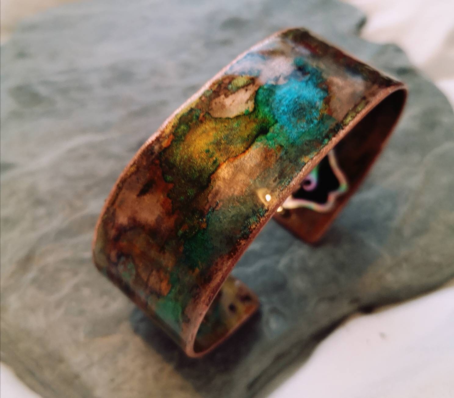 Cuff Bracelet Copper Patina Jewellery Handcrafted 7th Anniversary Gift ...