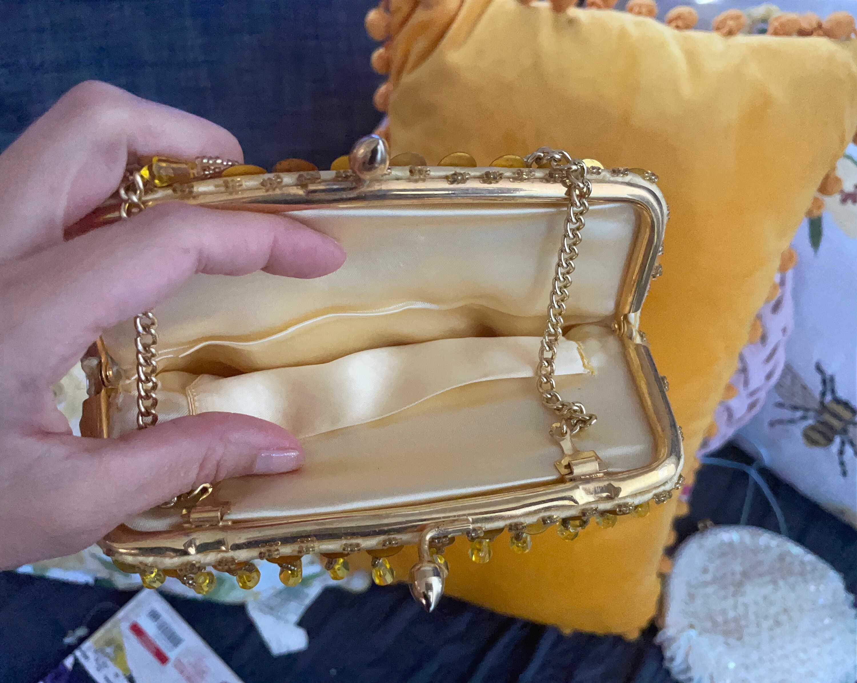 Vintage Gold Beaded Coin Purse, Vintage Coin Purse, Golden Evening Bag ...