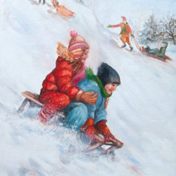 Children and Sled - Etsy