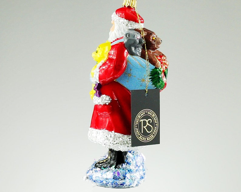 Santa Claus With Bears in a Backpack Glass Christmas Ornament - Etsy