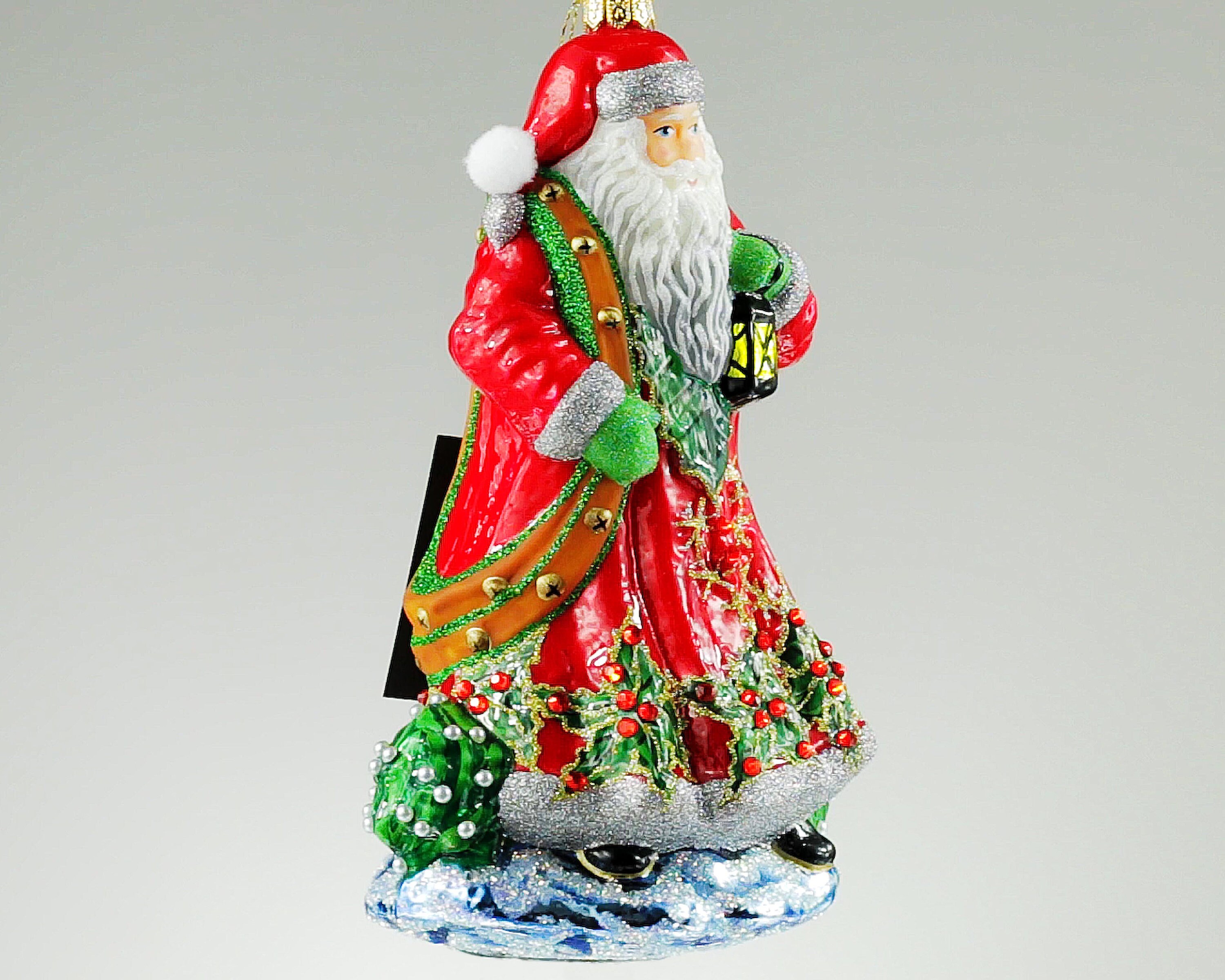 Santa Claus With a Holly Glass Christmas Ornament Handmade in Poland ...