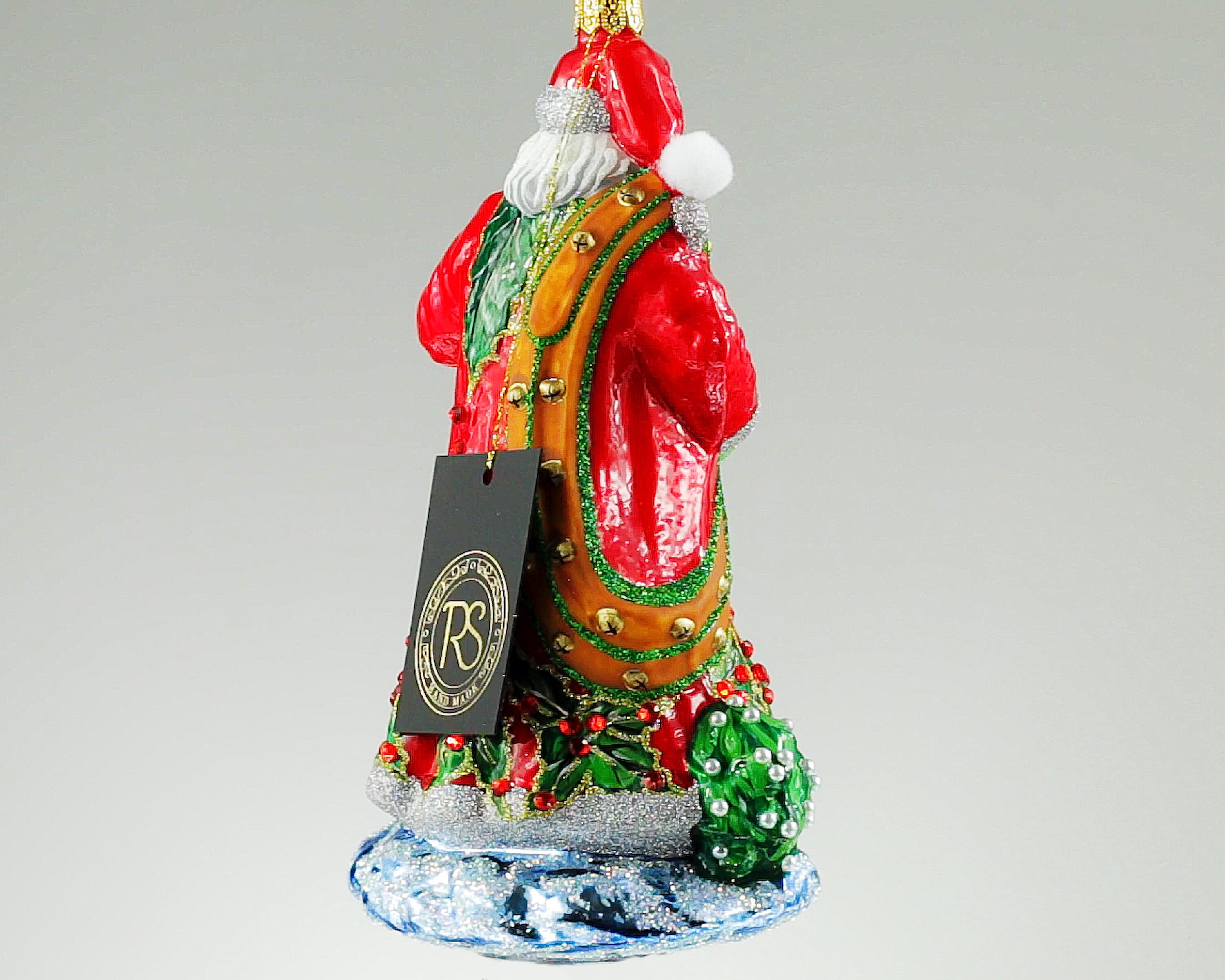 Santa Claus With a Holly Glass Christmas Ornament Handmade in Poland ...