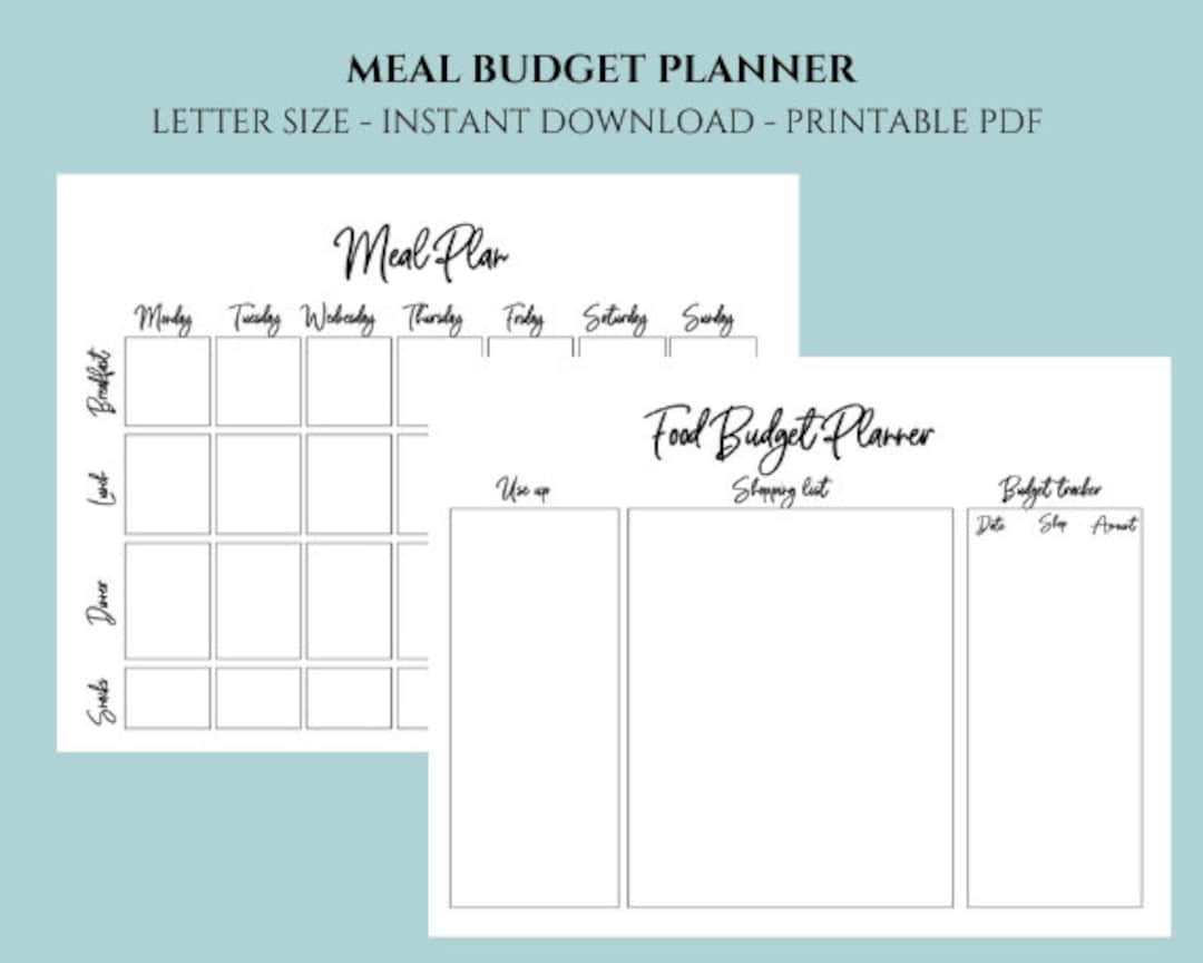 Meal and Food Budget Planner Template letter Size - Etsy