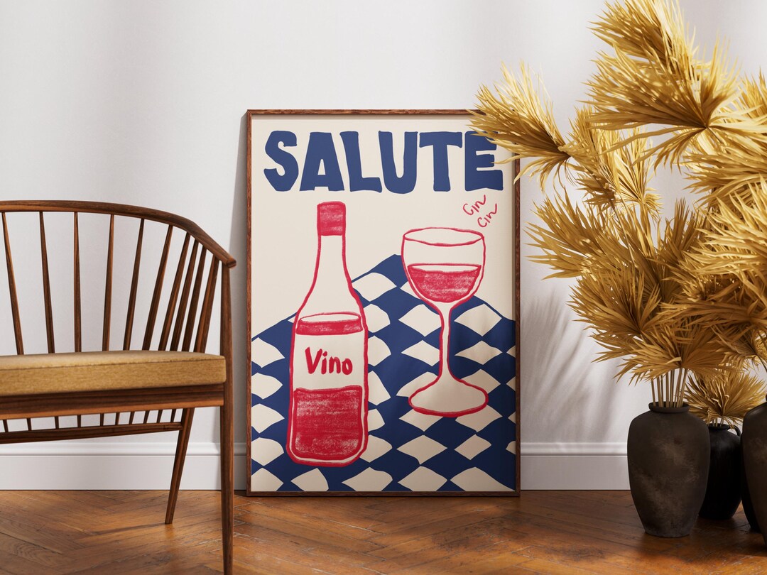 Italian Wine Art Print, Salute Poster, Kitchen Bar Decor (digital ...