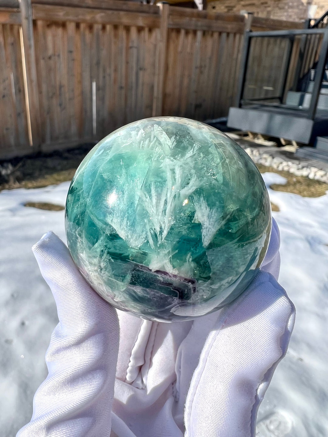 Snowflake Fluorite Sphere - Feather Fluorite Sphere With Rainbows - 55 ...