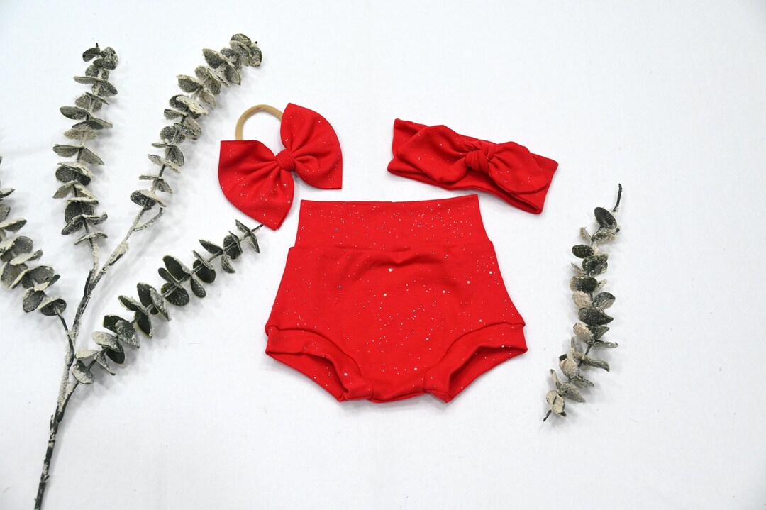 Red Sparkle High Waist Bummies Set: Baby Bow Outfit - Etsy