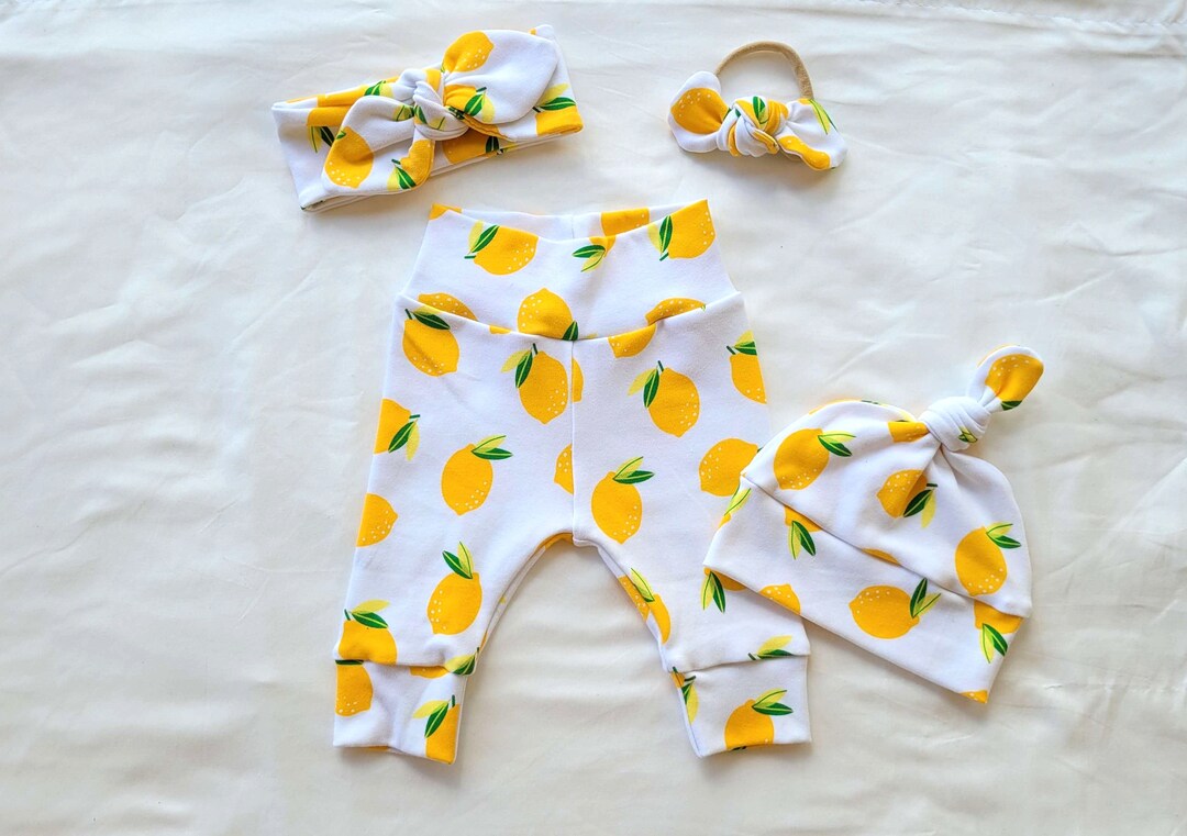 Lemon Baby Outfit: Leggings, Headband & Hat Set - Etsy