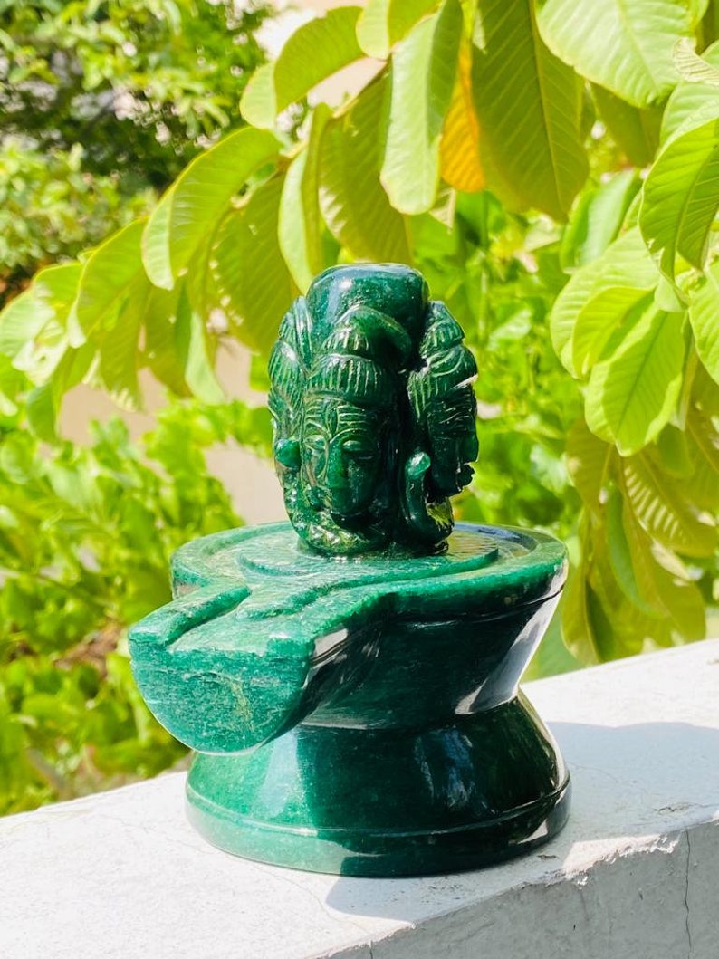 Panchmukhi Shivling, Carved Shiva-lingam, Green Jade Shivling for ...