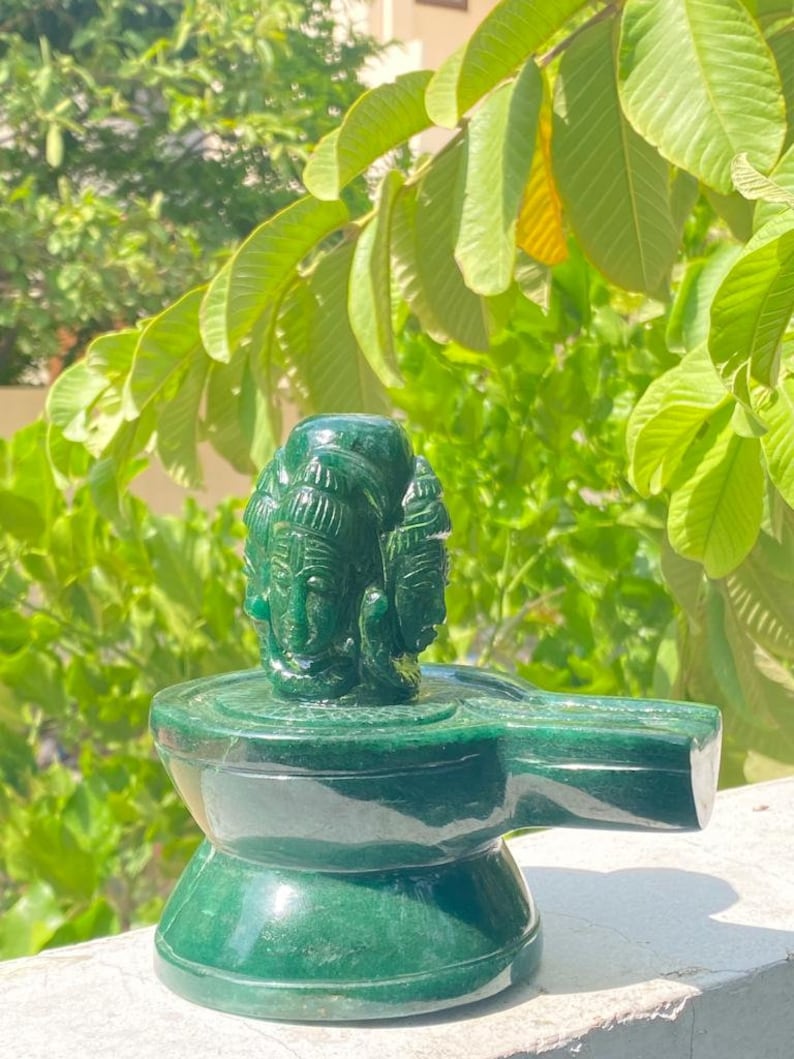 Panchmukhi Shivling, Carved Shiva-lingam, Green Jade Shivling for ...