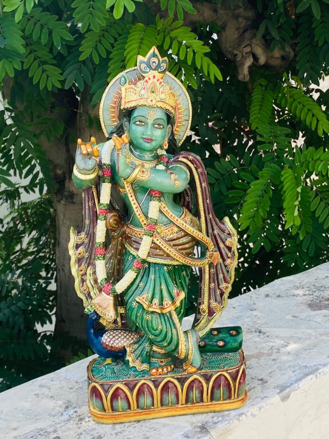 Green Jade Krishna Statue, Hand Painted Krishna 52 Cm, Hare Krishna ...