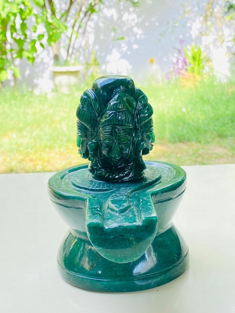 Panchmukhi Shivling, Carved Shiva-lingam, Green Jade Shivling for ...