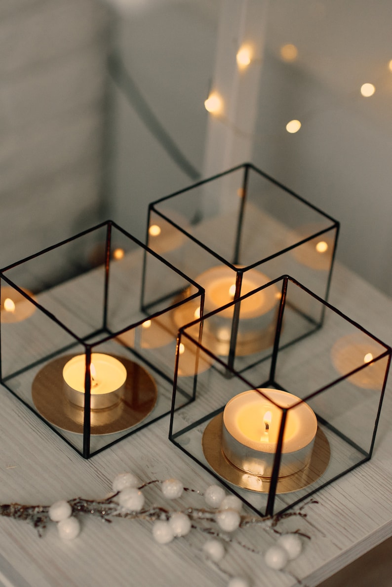 Square Glass Candle Holders - Etsy