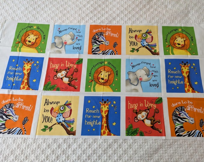 Think Positive Zoo Animal Fabric Panel, Jennifer Nilsson, Elizabeth ...