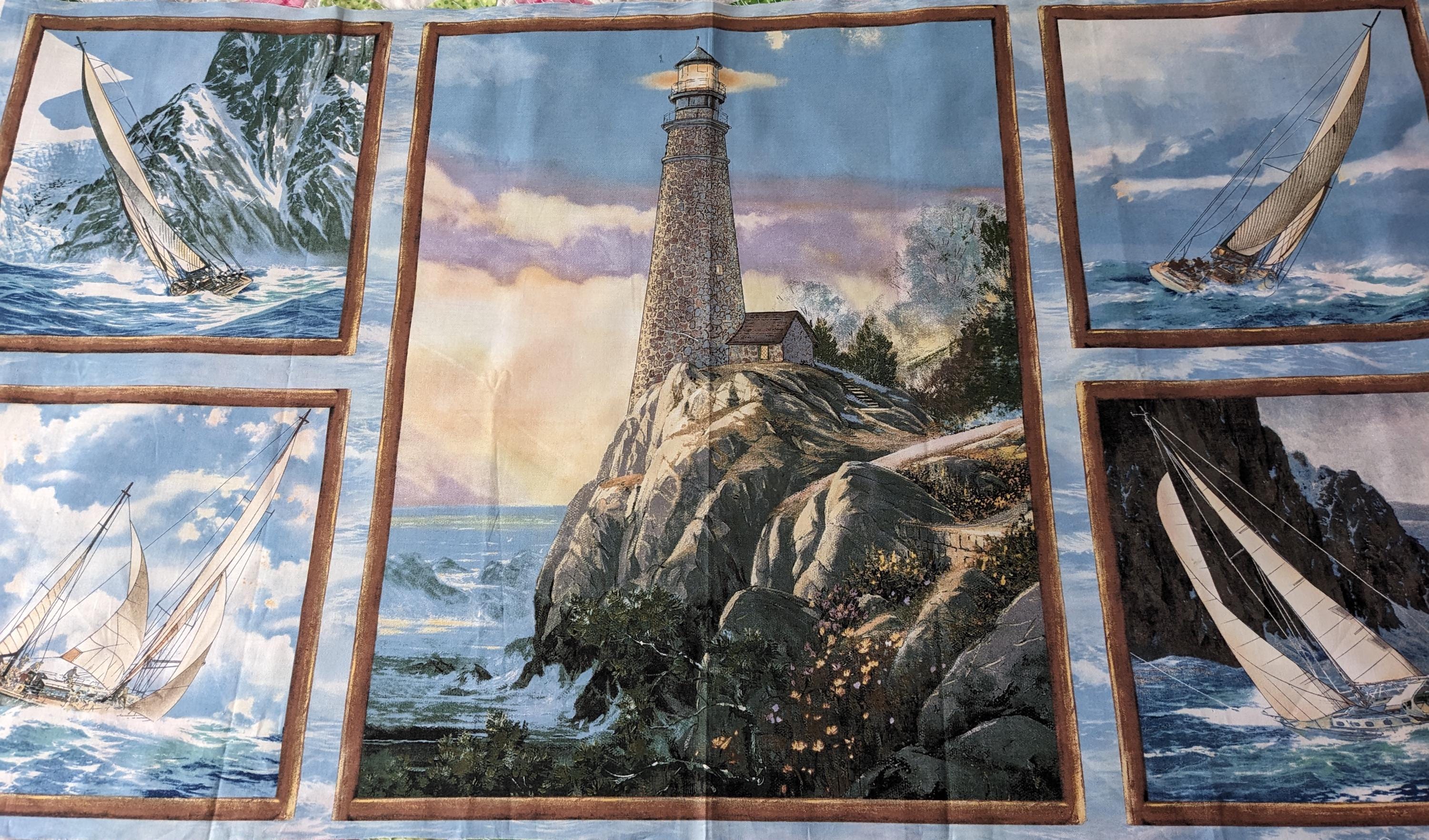Lighthouse and Sailboat Panel and Coordinating 1.25 Yd Fabric, Sail ...