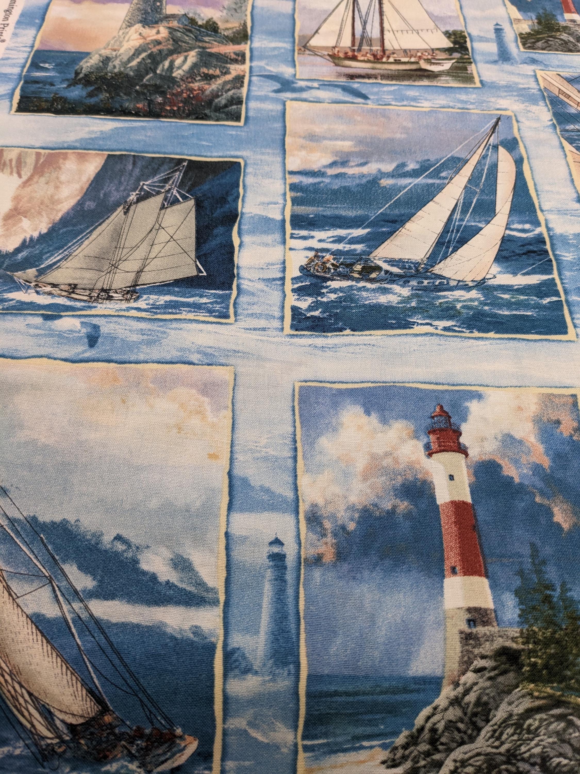 Lighthouse and Sailboat Panel and Coordinating 1.25 Yd Fabric, Sail ...