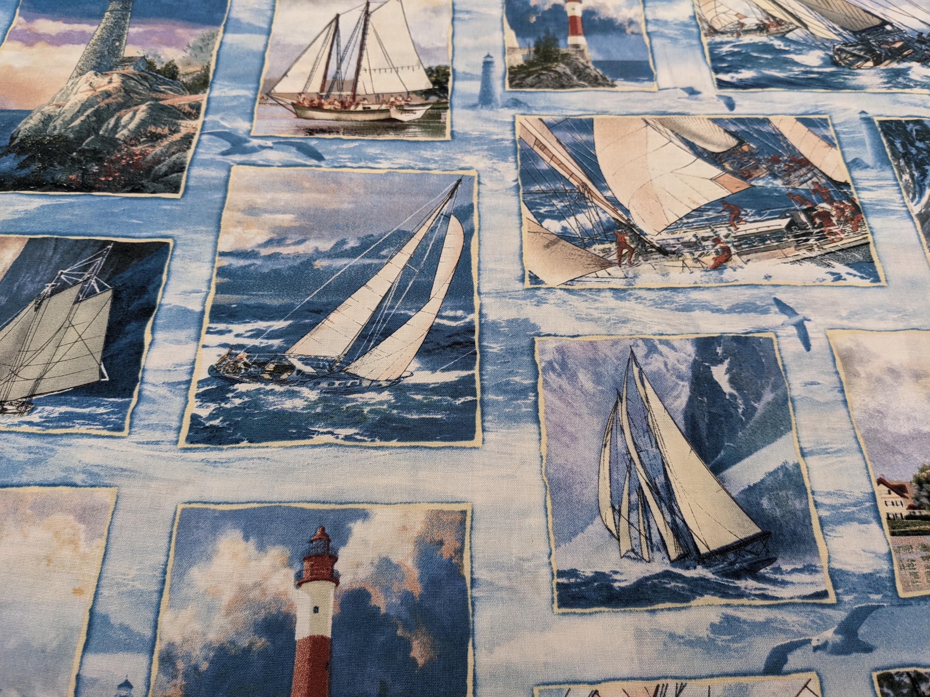 Lighthouse and Sailboat Panel and Coordinating 1.25 Yd Fabric, Sail ...