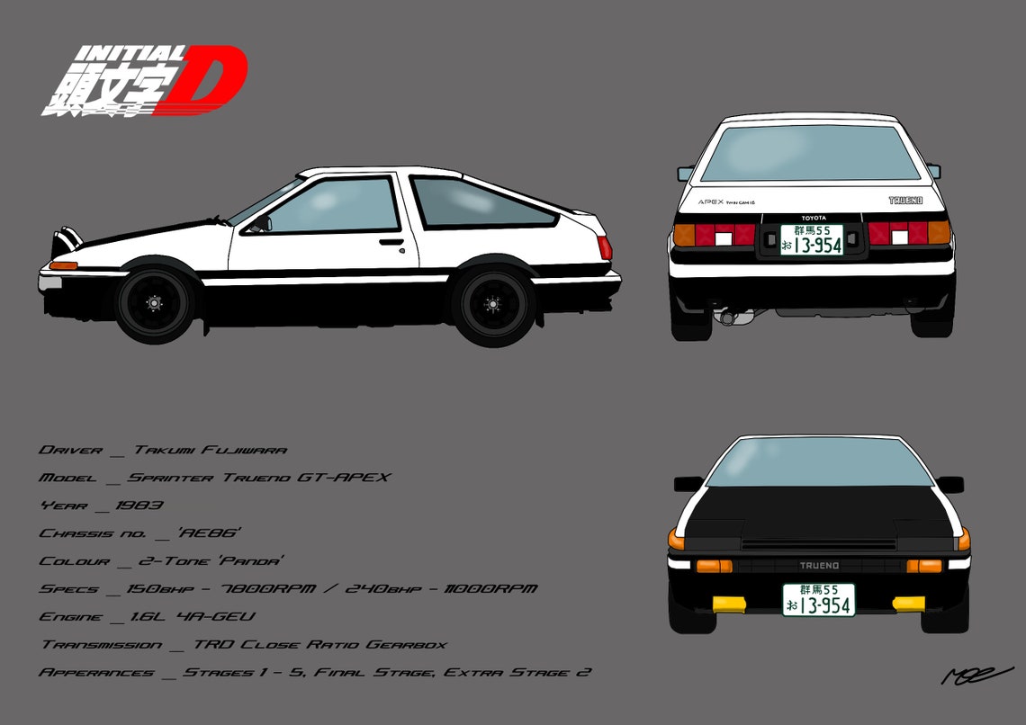 Initial D Technical Art for the Toyota AE86 With Frame | Etsy