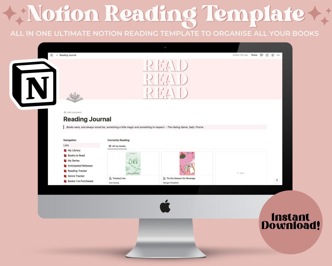 Notion Reading Template Notion Dashboard Reading Journal Book Tracker Reading Log Book