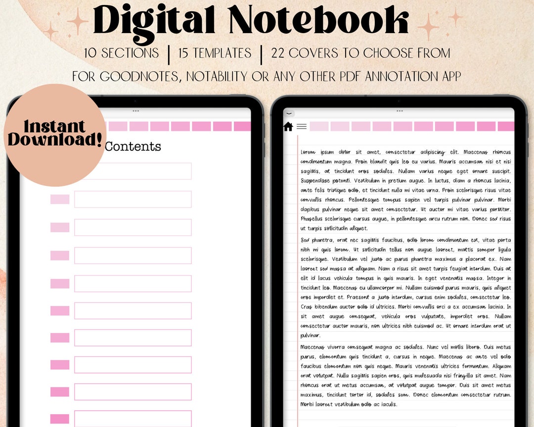Pink Digital Notebook Goodnotes | Notebook With Tabs | Goodnotes ...