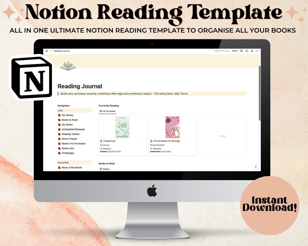Notion Reading Template | Reading Journal | Book Tracker | Reading Log ...