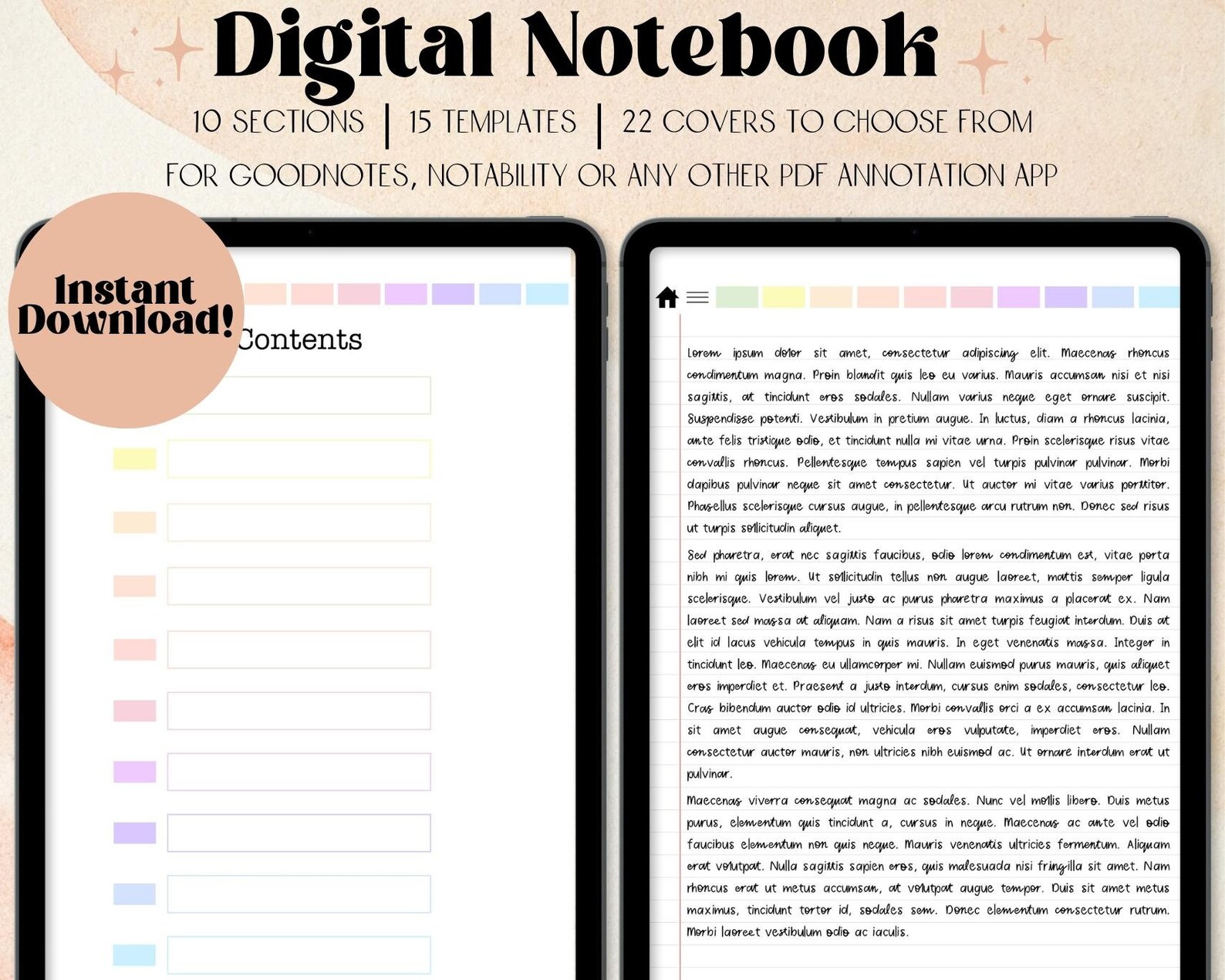 Pastel Digital Notebook Goodnotes Notebook With Tabs Goodnotes Notebook ...