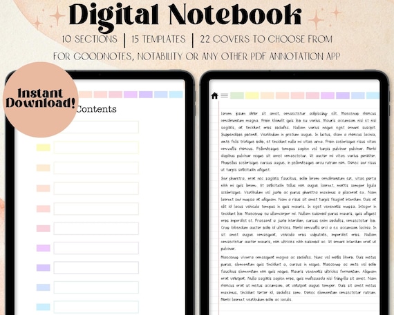 Pastel Digital Notebook Goodnotes Notebook With Tabs - Etsy