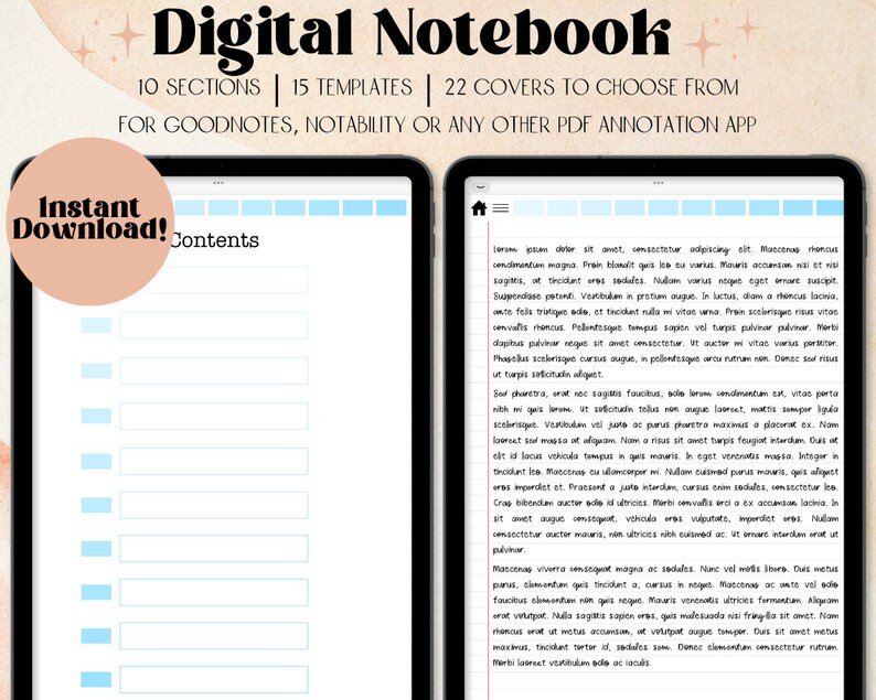 Blue Digital Notebook Goodnotes Notebook With Tabs - Etsy