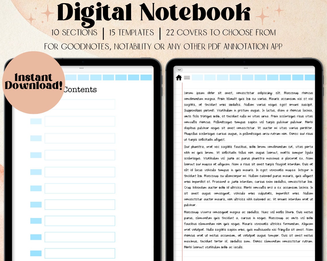 Blue Digital Notebook Goodnotes Notebook With Tabs - Etsy