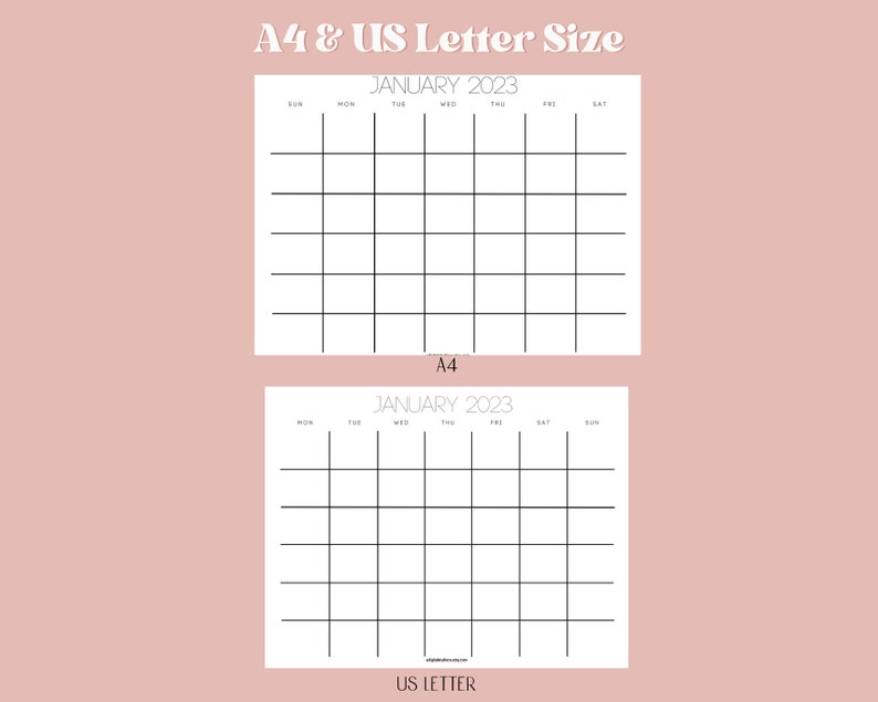 Undated Printable Fillable Editable PDF Calendar With Sunday - Etsy