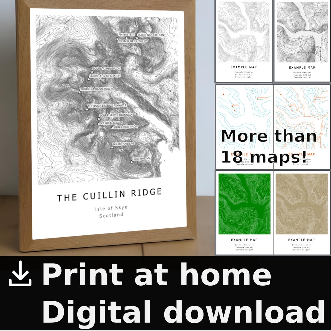 The Cuillin Ridge Digital Contour Map Pack, Many Styles. Print at Home ...