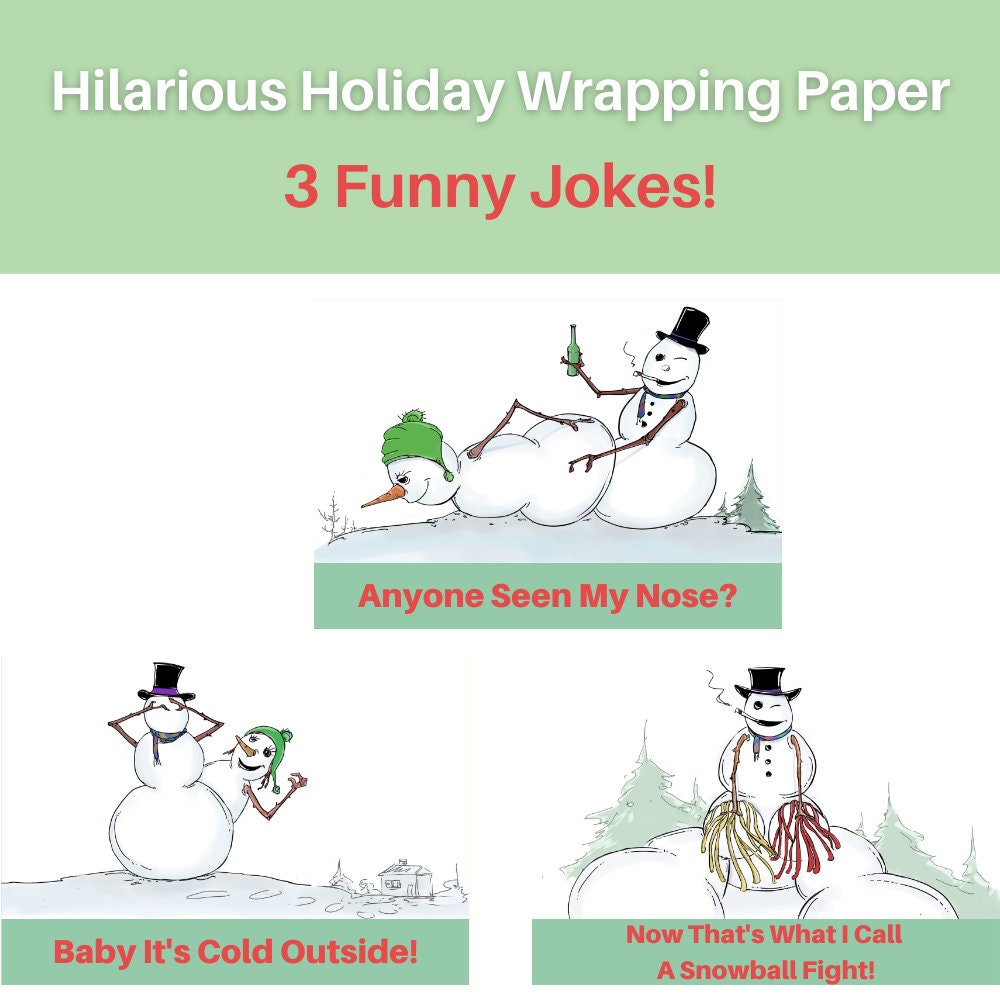 Naughty Snowman Christmas Wrapping Paper Set | Two 20inx30in Folded ...