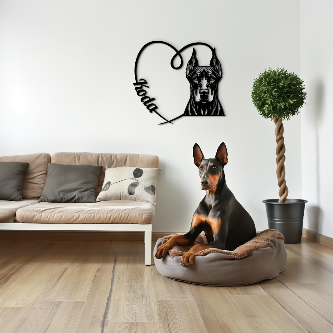 Doberman Wall Art Wood Sign. Dog Portrait Wall Decor. Custom Dog Name ...